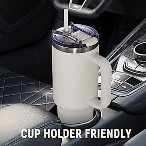SMLIXE 40 oz Tumbler with Handle and Straw Lid,Insulated Reusable Stainless Steel Water Bottle Travel Mug，Cupholder Friendly Double Wall Vacuum Sealed Cup (Almond Birch)