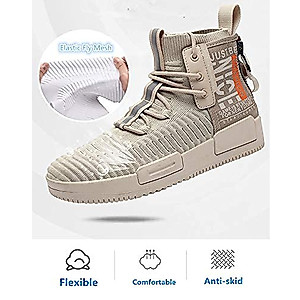 XIDISO Men’s High Top Fashion Sneaker Casual Slip on Walking Shoes for Men Beige