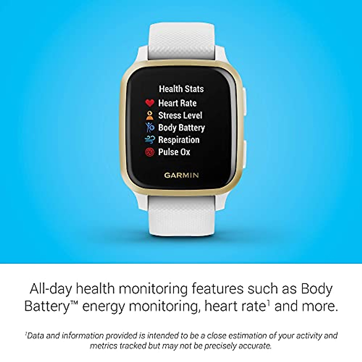 Garmin Venu Sq, GPS Smartwatch with Bright Touchscreen Display, Up to 6 Days of Battery Life, Light Gold and White (Renewed)