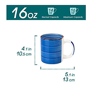 vancasso Bonita Ceramic Coffee Mug Set of 6,16 Oz Coffee Cups with Large Handle for Tea,Latte,Cappuccino,Milk,Cocoa,Dishwasher&Microwave Safe(Blue)