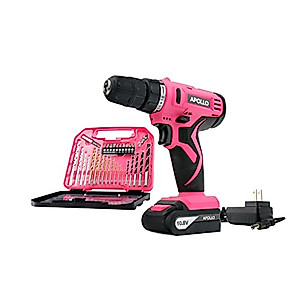 Apollo Tools Powerful Lightweight Cordless Drill, 10.8 Lithium Ion Battery with 30-Piece Accessory Drill Bit Set - Pink Ribbon - Pink- DT4937P