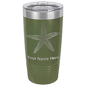 LaserGram 20oz Vacuum Insulated Tumbler Mug, Starfish, Personalized Engraving Included (Camo Green)