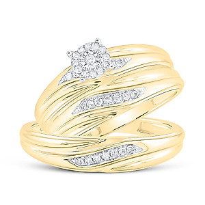 Jewels By Lux 10k Yellow Gold Diamond His & Hers Matching Trio Wedding Engagement Bridal Ring Set 1/5 Cttw Ring Size 11