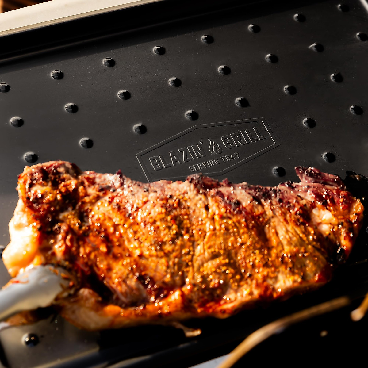 BLAZIN' GRILL Prep and Serve Trays | Set of 2 Stackable, Melamine Trays | Serving Tray & Marinating Tray | Serving Platter for Plating Food & BBQ Prep Tub for Marinating Meats | Grill Accessories |