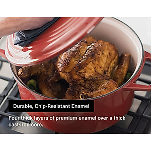 Misen Enameled Cast Iron Dutch Oven - Premium Quality Thick Core | Chip-Resistant Enamel Coating | Versatile Multi-Purpose Shape | Wide Handles for Easy Handling | Ideal for Everyday Cooking | 7QT I Red