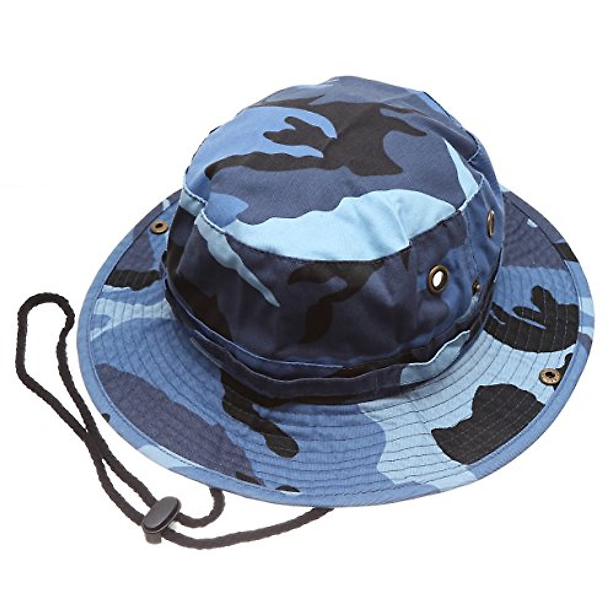 Summer Outdoor Boonie Hunting Fishing Safari Bucket Sun Hat with Adjustable Strap (Blue Sky Camo,LXL)