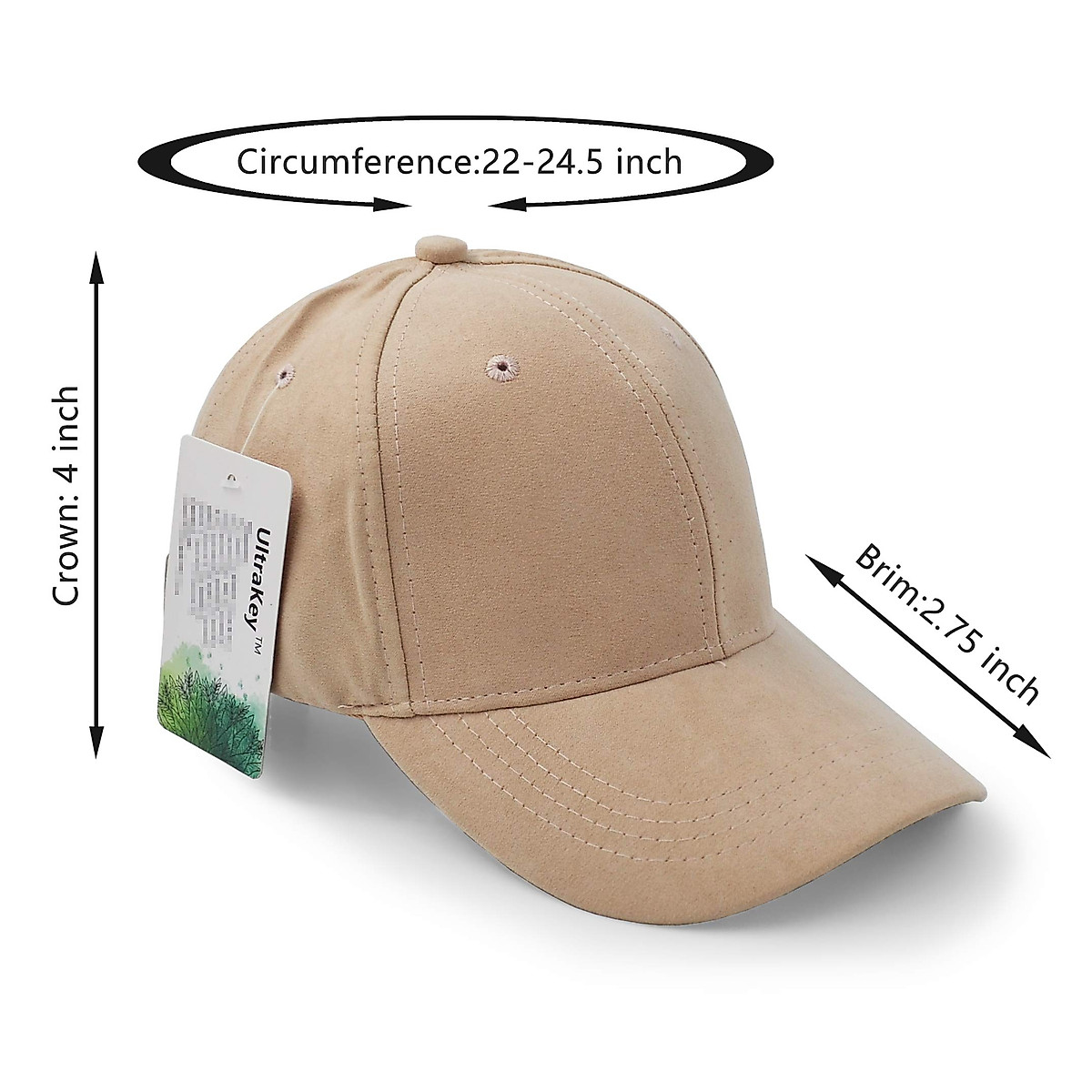 UltraKey Suede Baseball Cap, Unisex Faux Suede Leather Classic Adjustable Plain Hat Baseball Cap(Khaki)