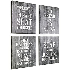 Excello Global Products Wooden Bathroom Humor Signs : Decor for Home, Restaurant, or Business - 8x10 Inches - Ready to Hang - Dark Gray - (Pack of 4, Assortment 1)