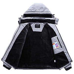 Pooluly Women's Ski Jacket Warm Winter Waterproof Windbreaker Hooded Raincoat Snowboarding Jackets Light Gray-S