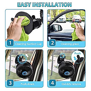 12V 6” Electric Car Fan,Car Cooling Fan with Suction Cup,360 Degree Adjustable Car Fan with Air Purification Function&Speed Control,Quiet Vehicle Fan for Truck Van SUV RV Boat