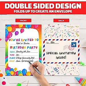 BestaFiesta 36 Kids Childrens Birthday Party Invitations with Folding Envelope Design and Holographic Stickers (Rainbow)