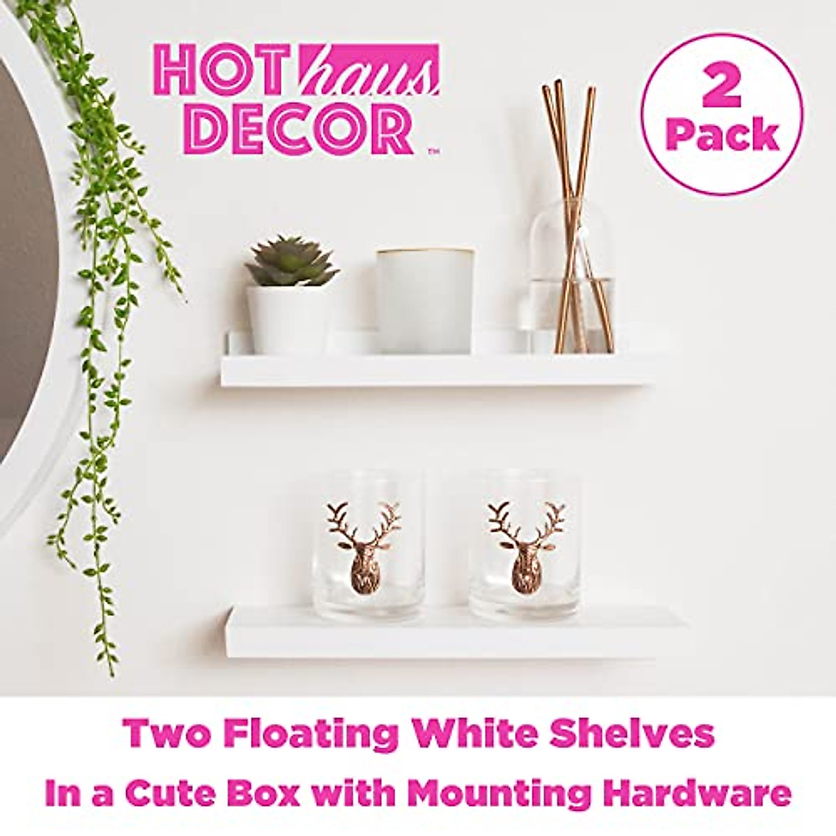 Hot Haus Decor Wall Shelves - Set of 2 White Floating Shelves - 12.75"x3.5"- Essential Oil Storage Wall Shelf - Nursery Bookshelf - Nail Polish Shelf - Spice Rack Floating Shelf - Essential Oil Shelf