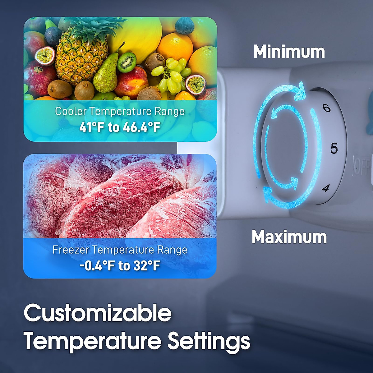 Anypro Fridge with Bottom Freezer and Drawer, 4.1 Cu.Ft Double Door Refrigerator with 7 Adjustable Temperature Settings for Bedroom, Dorm, Office, Apartment, Large Capacity, Black