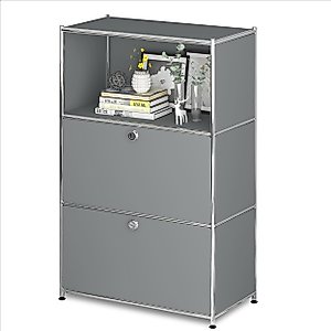 Simplink Metal Shelf with 2 Flap Doors, Large Capacity Cabinet,DIY Modern Home Furnishing,Perfect for Home, Office, Kitchen, Hallway,Foyer (Grey)