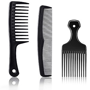 Patelai 3 Pieces Wide-Tooth Comb Detangling Shower Comb Set, Carbon Fiber Pick Barber Brush Tool for Beard, Long, Thick, Curly Afro Hair