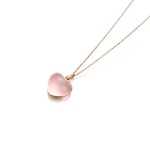 Carleen 18K Solid Rose Gold Rose Quartz with Diamond/Tourmaline Gemstone Delicate Love Heart Cushion Pendant Necklace Anniversary Birthday Gifts for Women Wife, 16" + 2" Extender