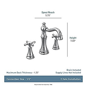 Moen Weymouth Chrome Two-Handle High-Arc Widespread Bathroom Faucet, Valve Sold Separately, TS42114, 0.5