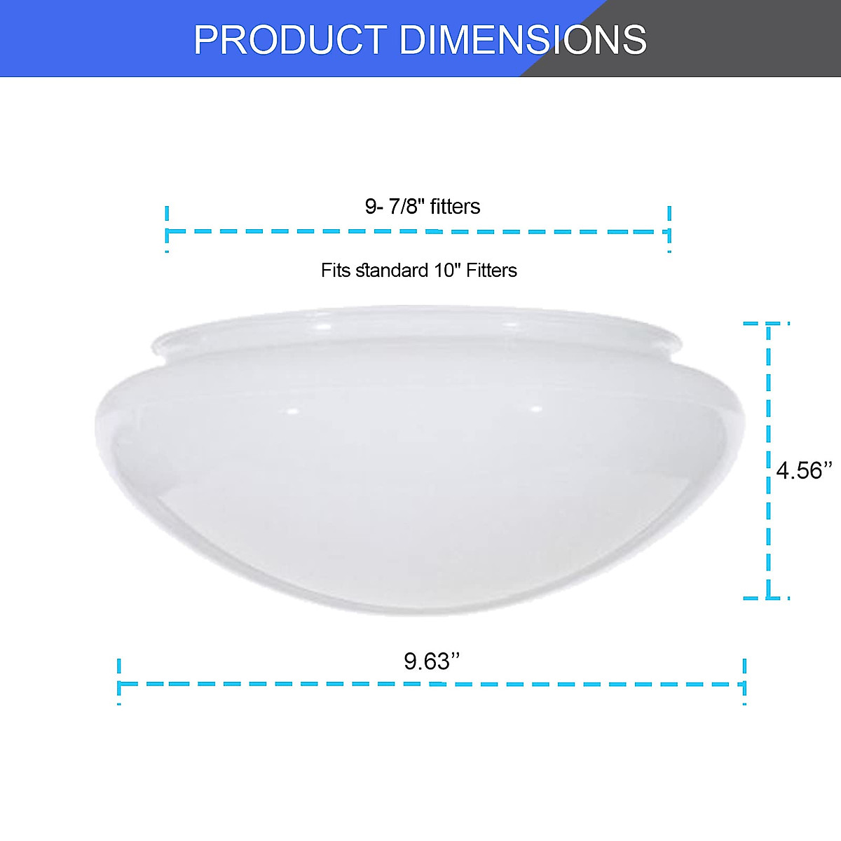 DYSMIO 10-Inch White Classic Globe, Dome, Fitter 9-7/8 Inch, Replacement Mushroom Glass Shade for Pendant, Fan light , Bathroom