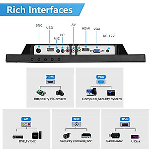 Eyoyo 14 inch LCD HDMI Monitor 1024x768 Small VGA Display Monitor for Security Cameras w/HDMI/VGA/AV/BNC Input w/Built-in Speakers and Remote