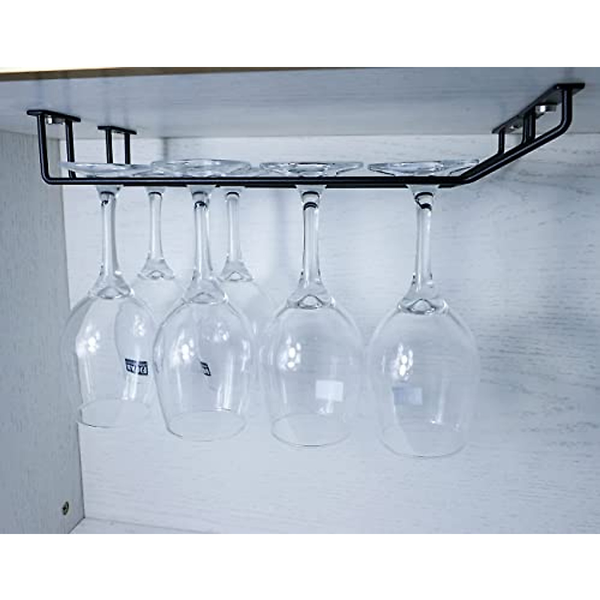 DZHJKIO Black Stemware Rack,Wire Hanging Rack,Under Cabinet Wine Glass Rack,Wine Glass Hanging Rack 2 Pack 14 Inch