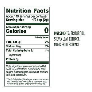 WHOLE EARTH Stevia & Monk Fruit Plant-Based Sweetener, 9.8 Ounce Jar