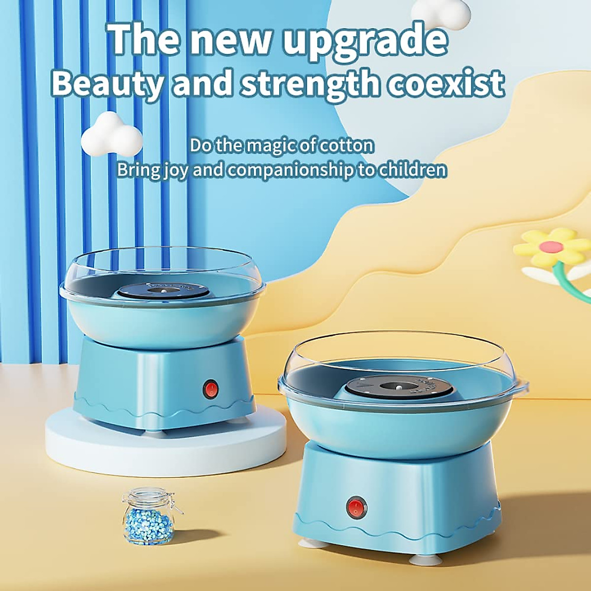 Cotton Candy Machine for Kids, 500W Efficient Electric Heating, Electric Cotton Candy Maker with Large Food Grade Splash-Proof Plate for Home Kids Birthday Family Party（blue）