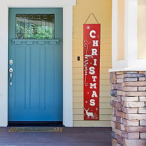 CHRISTMAS DOOR DECOR-Merry Christmas Wooden Welcome Sign Vertical Porch Sign