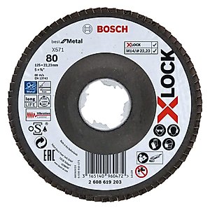 Bosch Professional 2608619203 Angled Flap Disc Best for Metal X-Lock, X571, Diameter 125 mm, Grain K80