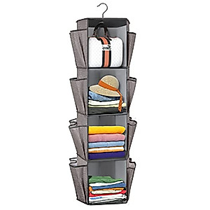 Libeder 4-Tier Rotating Closet Organizer, Hanging Closet Organizers and Storage with 24 Pockets, Closet Hanging Shelf Organizer, Shoe Organizer for Closet Small Space, Grey
