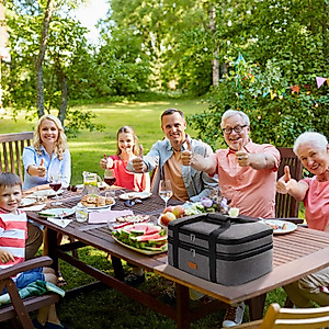 LHZK Insulated Casserole Carrier - Expandable Holder Tote for Hot or Cold Food, Fits 11 x 15 or 9 x 13 Baking Dishes - For Potlucks, Picnics, Beach (Grey)