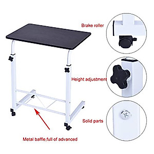 OKBOP Bedside Computer Desk Adjustable Height Sofa Side Table with Wheels, Small Wooden Laptop Stand Tray Tables for Home Office, Modern Student Writing Desk for Small Space (Black)