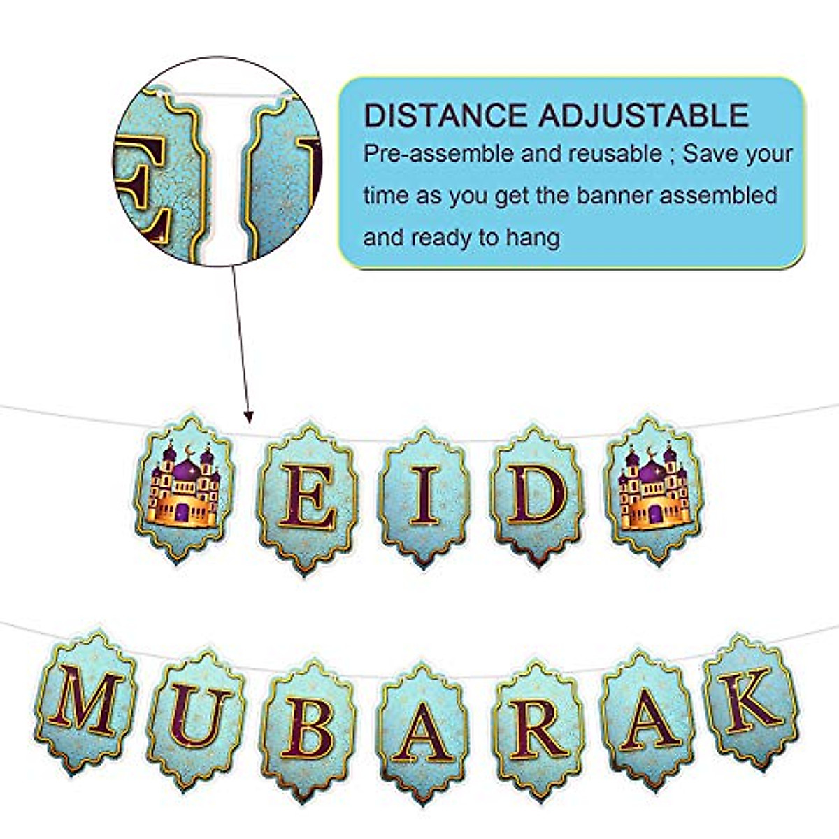 Eid Mubarak Decorations Banner Ramadan Mubarak for Muslim Ramadan Party Supplies Eid Mubarak Banner Garland Bunting Sign No Assembled Required