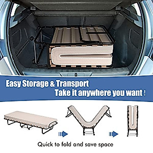 Giantex Folding Bed with Mattress for Adults, Rollaway Guest Beds w/Memory Foam Mattress & Metal Frame, Made in Italy, Cot Size Rollaway Bed, Portable Foldable Sleeper Bed for Home, Beige