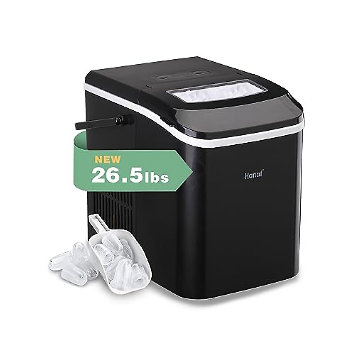 WANAI Ice Maker Countertop Portable Ice Maker Machine Self-Cleaning 26lbs/6-8Mins/24Hrs Ice Machine with Two Ice Cube Sizes and Scoop & Basket for Home/Office/Bar/RV Use