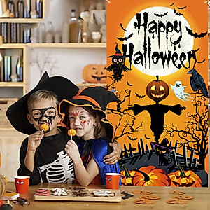 Halloween Door Decorations Banner, Happy Halloween Door Cover Backdrop, Fabric Pumpkin Ghost Hanging Door Poster Sign Banner for Outdoor Indoor Halloween Eve Porch Background Party Wall Decoration