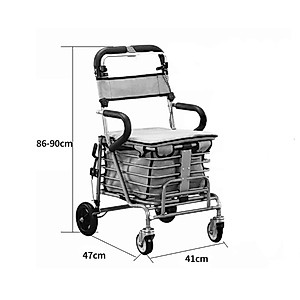 YGCBL Multifunction Portable Hand Trucks,Trolleyshopping Trolley with Seat Old Man Shopping Cart Trolley Steel Frame High-Grade Flannel Side with Brake Universal Wheel,Red