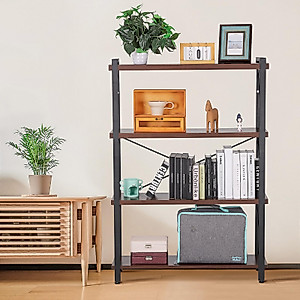 COSYSUPER Bookshelf 4 Tier, Industrial Bookcase, Wood Shelves, Tall Bookshelf, Rustic Standing Bookshelves Metal Frame Display Book Shelf Storage for Living Room,Bedroom,Home Office,Dark Walnut Color