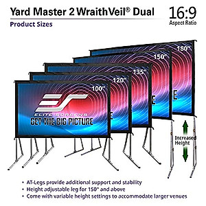 Elite Screens Yard Master 2 WraithVeil Projector Screen 180-INCH 16:9 Front and Rear 4K/8K Ultra HD Active 3D HDR Indoor Office OutdoorProjection Screens OMS180H2-DUAL US Based Company 2-YEAR WARRANTY