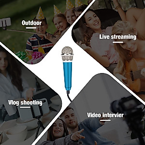 DELADOLA Mini Microphone,Portable Vocal Tiny Microphone, Asmr Microphone,Phone Microphone, Mini Karaoke Microphone for Voice Recording Chatting and Singing On iPhone,Android,Laptop Notebook（Blue）