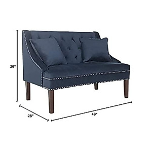 Safavieh Home Collection Zoey Navy Blue and Espresso Velvet Settee