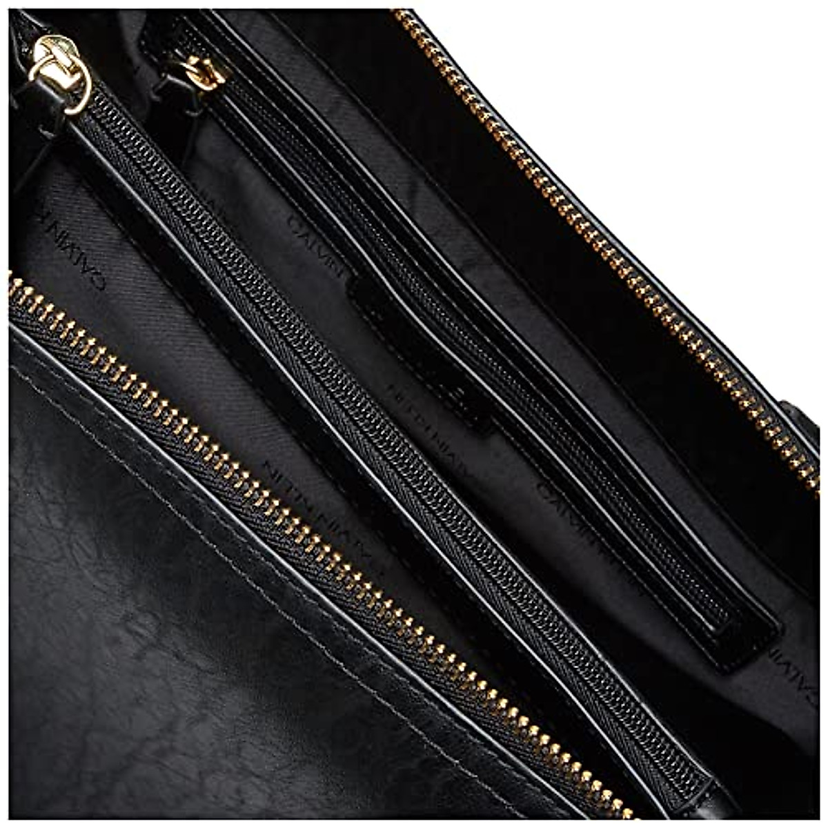 Calvin Klein Reyna Novelty Satchel, Black/Gold, One Size