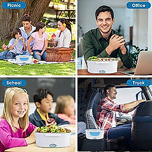 HYAUGX Electric Lunch Box Food Warmer 80W Quick Heater for Adult 1.5L Portable Lunchbox 3-in-1 for Truck/Car/Home, Self Heating Box with Removable SS Container/Spoon/Fork/Insulation Bag/Seal Ring