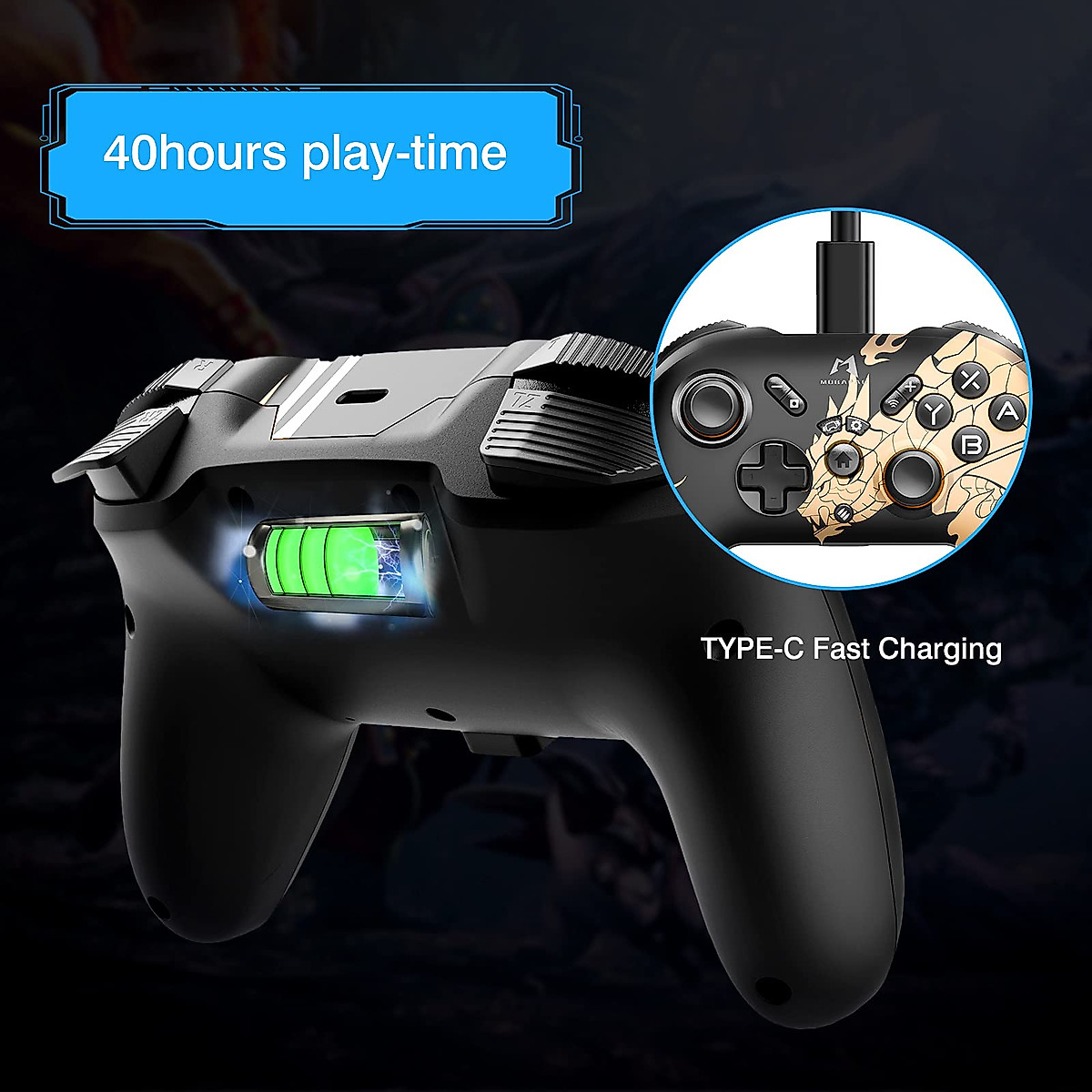 AKNES Monster Hunter Rise Switch Pro Controller, Wireless Bluetooth Gamepad for Switch/OLED Switch/Switch Lite/PC, with NFC Wake-up Function,Support Amiibo Motion Control Turbo Vibration