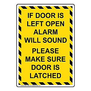 ComplianceSigns.com Vertical If Door is Left Open Alarm Will Sound Please Make Sure Door is Latched Label Decal, 5x3.5 in. 4-Pack Vinyl for Enter/Exit