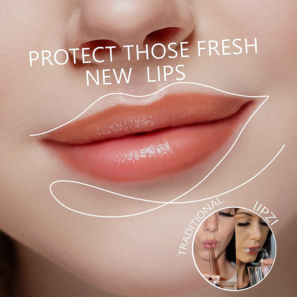 Lipzi reusable glass drinking straw, flute style design for engaging lips horizontally, set of 2