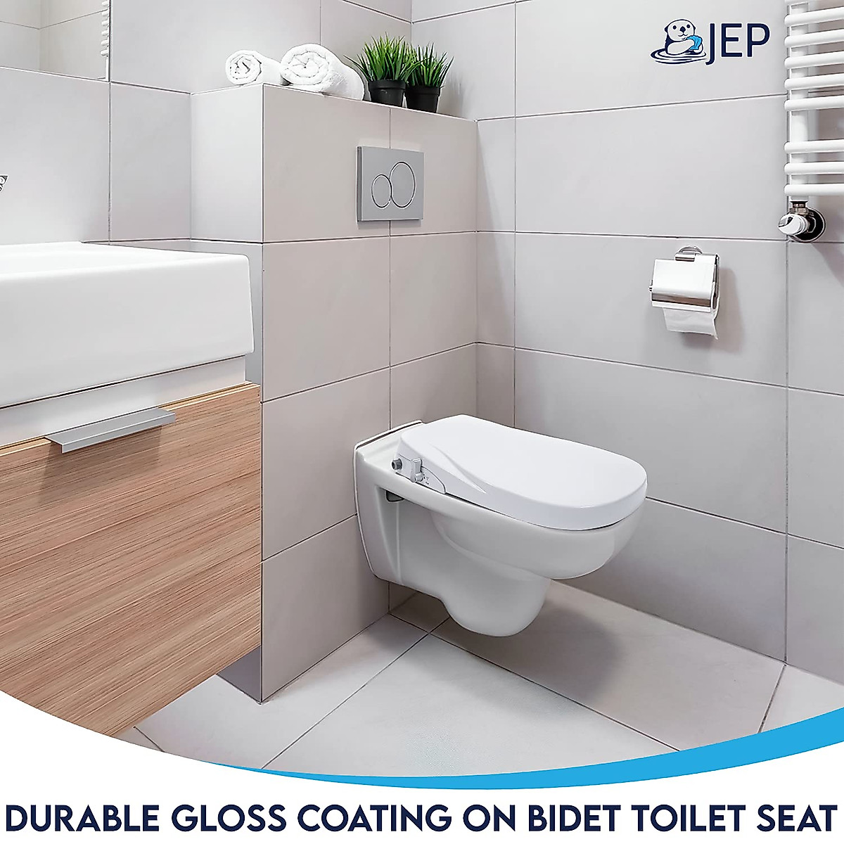 JEP Dual Nozzle Manual Bidet Toilet Seat for Elongated Toilets with Soft Close Seat and Cover | Bidet Seat for Rear & Feminine Cleaning, Easy to Install, Convenient, and Power Free (Elongated Toilet)