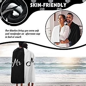Redbaker Mr and Mrs Black and White Stitching Blanket Honeymoon Just Married Blanket Bride and Groom Gift Wedding Blanket for Couples Summer Air Conditioning Room Christmas Valentine's Day Gift