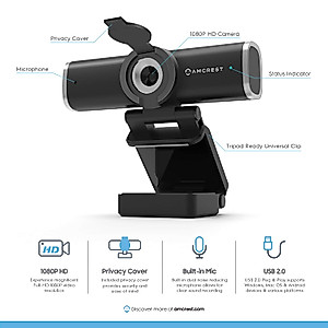 Amcrest 1080P Webcam with Microphone for Desktop, Web Cam Computer Camera, Streaming HD USB Web Camera for Laptop & PC with Privacy Cover, Wide Angle Lens, Superior Low Light (AWC195-B)