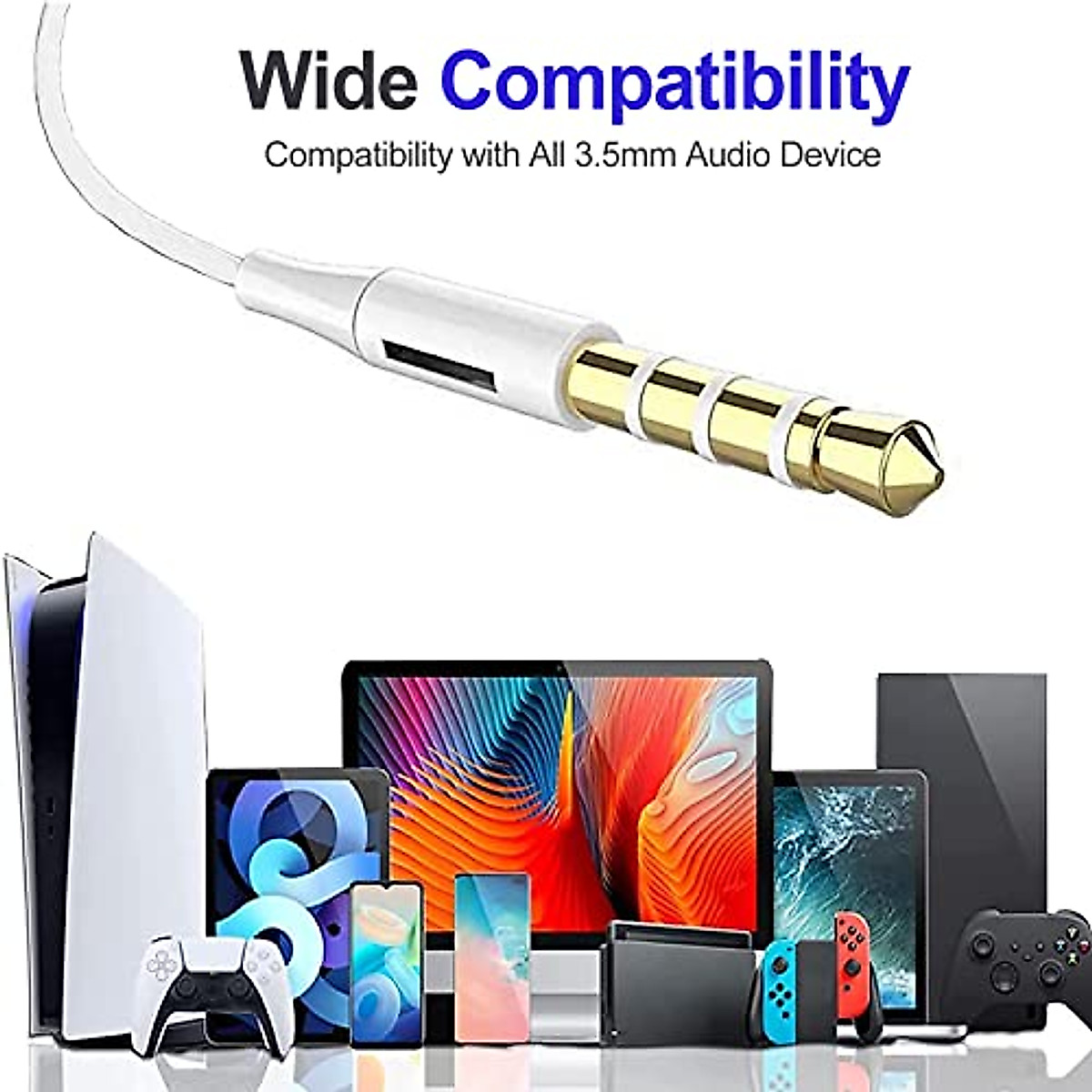 Wired Headphones 2Pack Earbuds with Microphone,in-Ear Headphones HiFi Stereo,Built-in Volume Control,Earphones Wired Compatible with iPhone, iPad, MP3, Samsung,Most 3.5mm Jack White