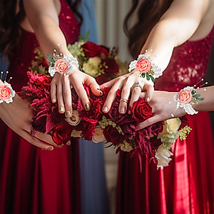 SNAIL GARDEN 12Pcs Elastic Pearl Wrist Corsage Bands, Wrist Corsage Bracelets with 12Pcs Pearl String, Faux Pearl Bead Corsage Accessories Bracelets for Wedding Prom Bride Bridesmaid Handmade Corsage